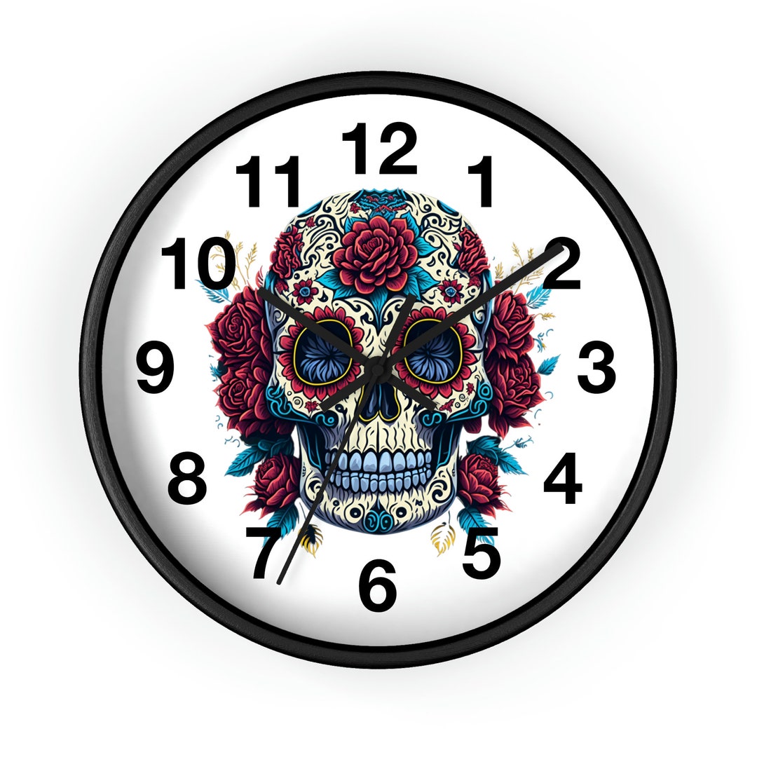 Mexican Skull Clock Mexican Art Decor Clock Wall Decor Skull Mexico Art ...