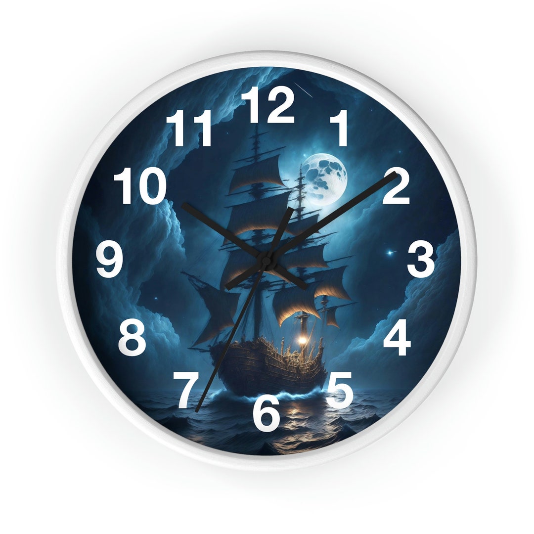 Pirate Ship Clock Decor Ship of Pirates Wall Decor Fantasy Moonlight ...