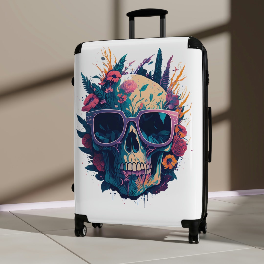 Skull Suitcase Floral Skull Art Suitcase Mexican Art Suitcase Unique ...
