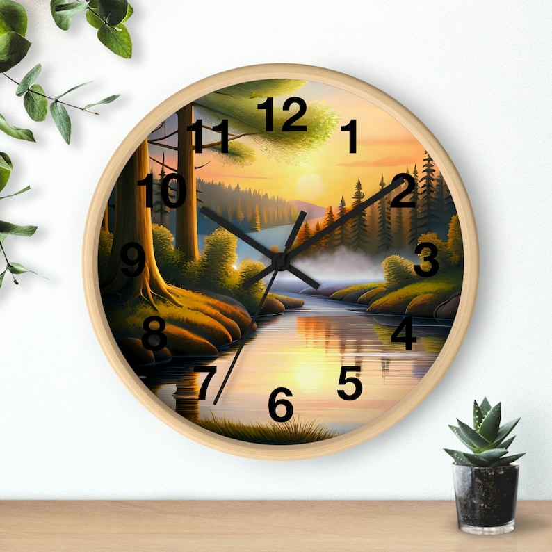 Forest Landscape Clock Home Decor Sunset Landscape Clock Wall Decor ...
