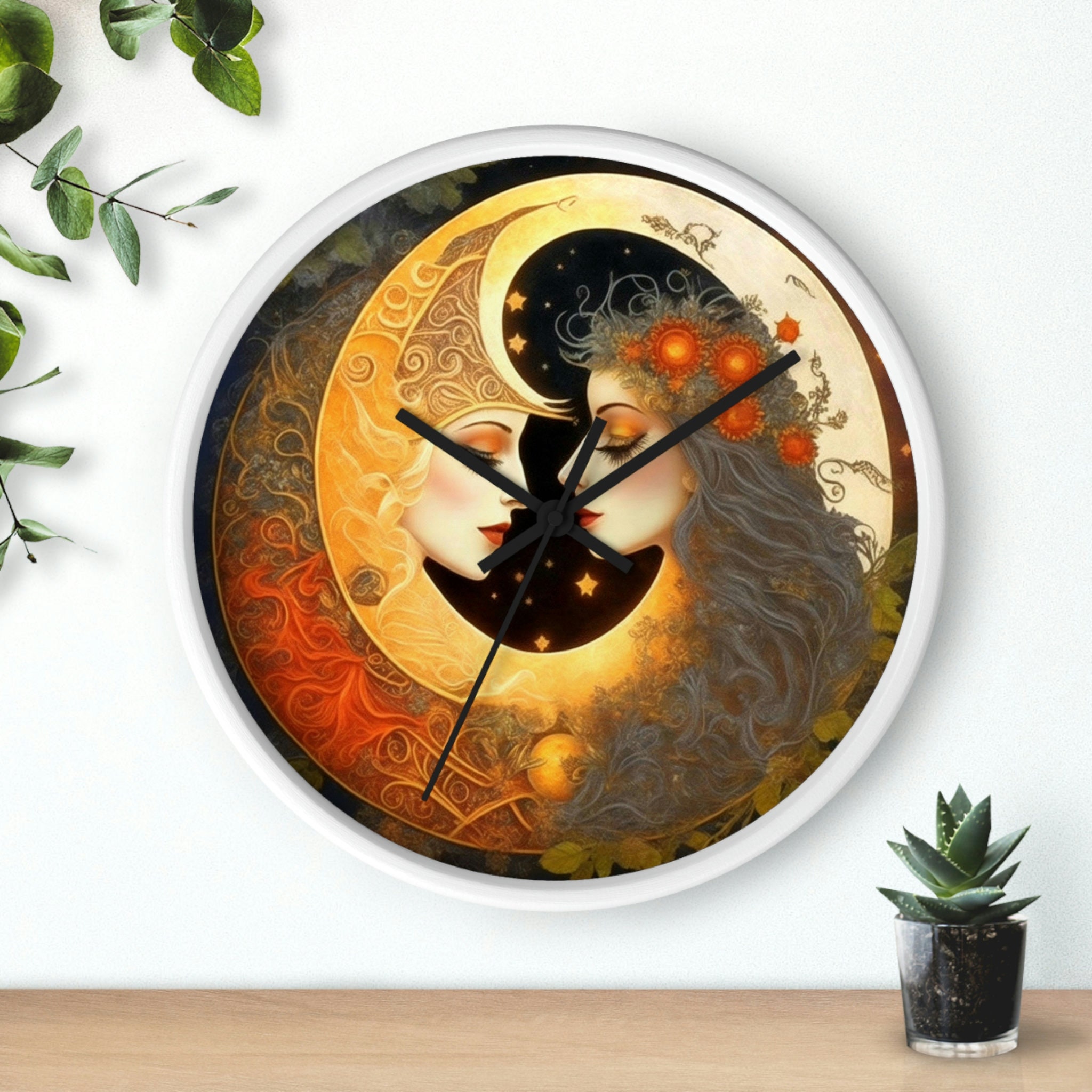 Moon and Sun Clock Fantasy Art Clock Wall Decor Midnight Fantasy Clock ...