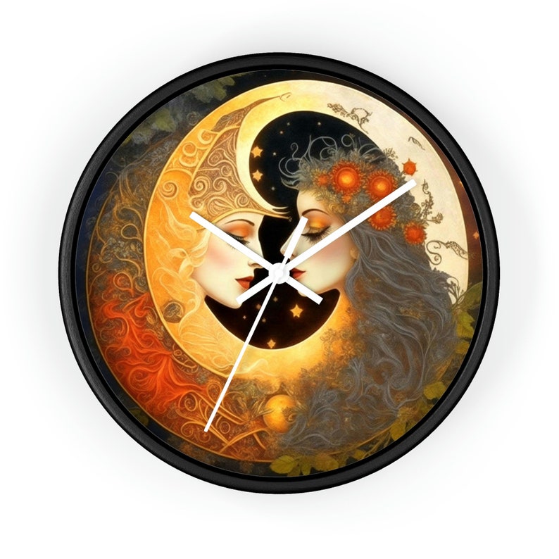 Moon and Sun Clock Fantasy Art Clock Wall Decor Midnight Fantasy Clock ...