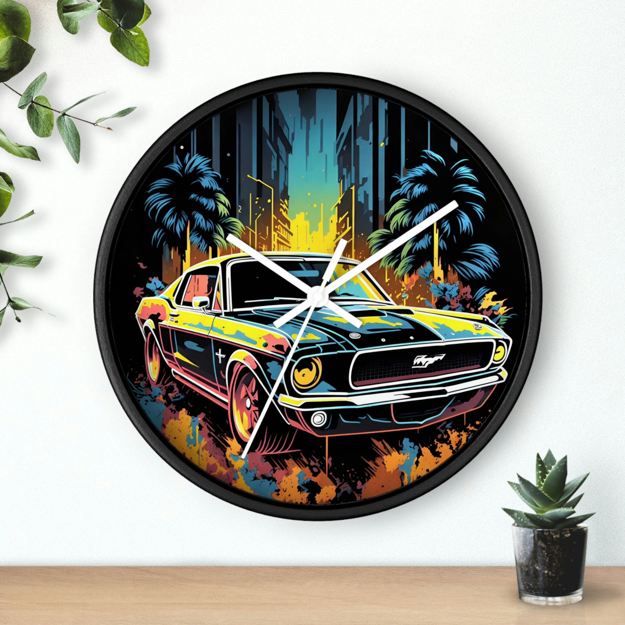Mustang Clock Decor Mustang Car Clock Wall Decor Sunset Mustang Wall ...