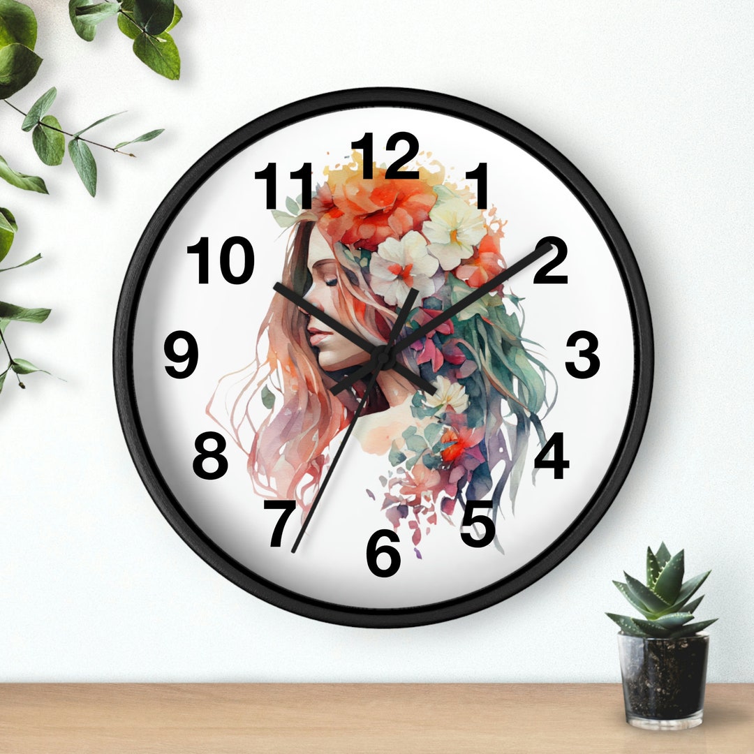 Flowers Clock Flower Decor Woman Clock Home Decor Pastel Flower Clock ...
