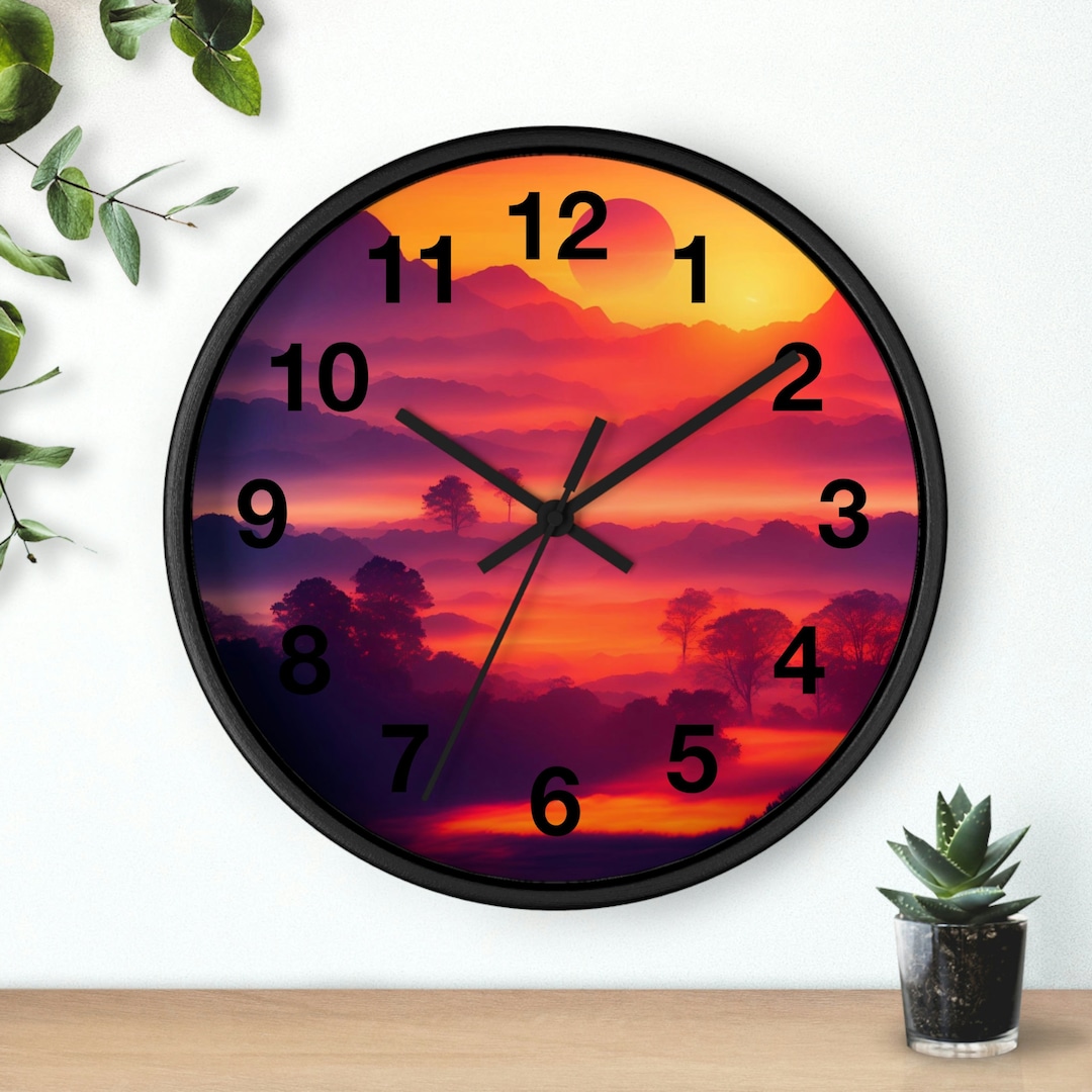 Sunset Decor Clock Wall Decor Sunset in Mountains Art Clock Home ...