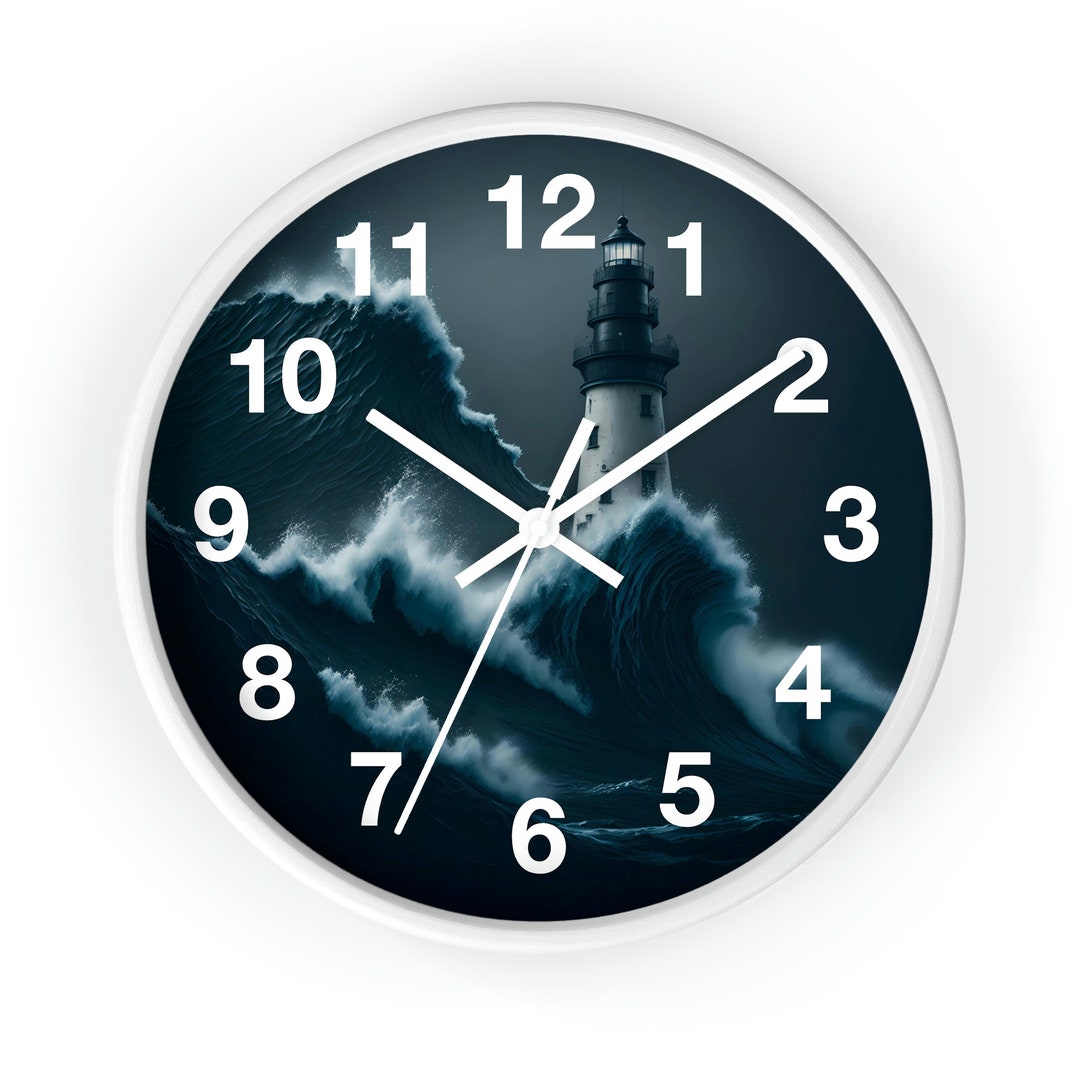 Lighthouse Clock Stormy Ocean Decor Clock Home Interior Design ...
