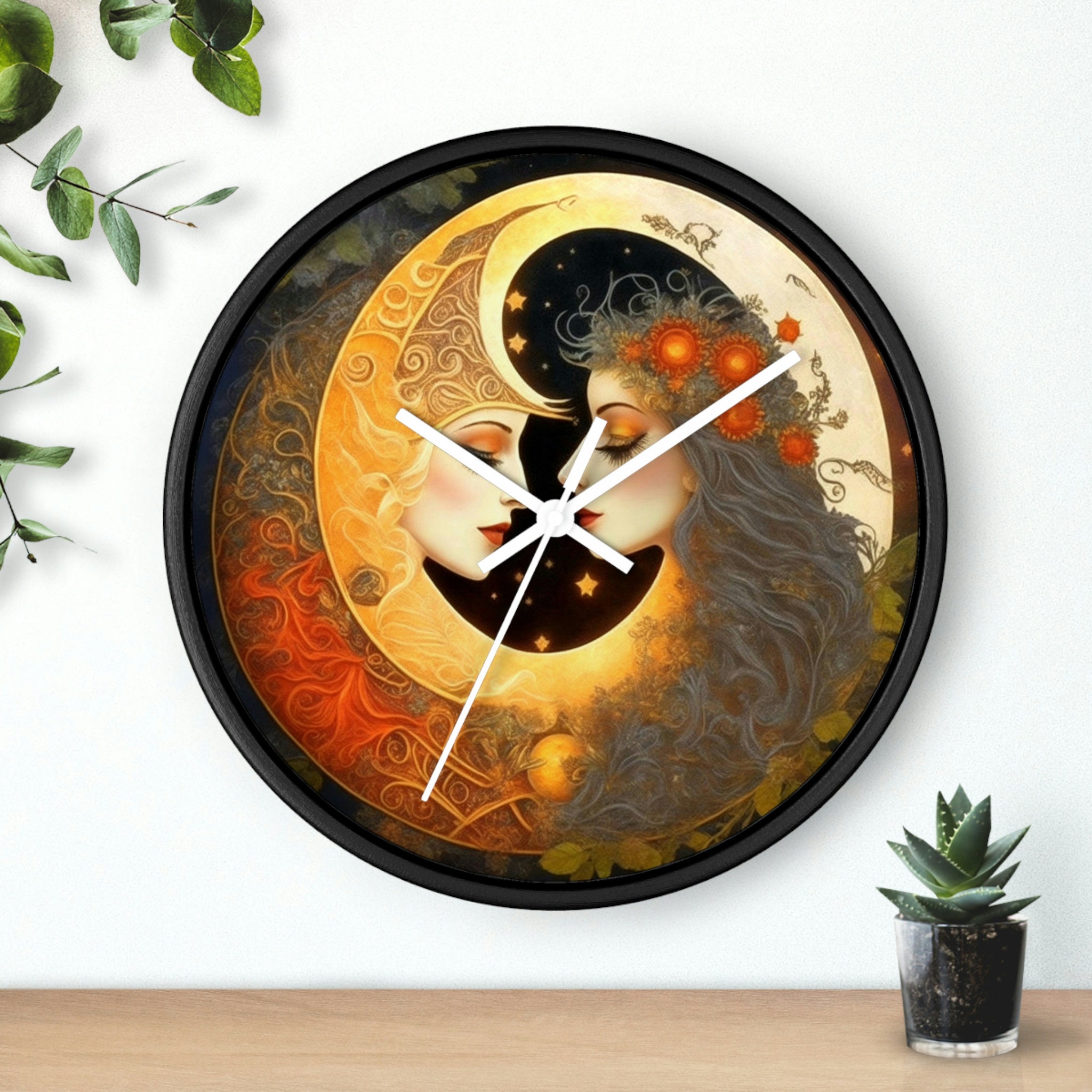 Moon and Sun Clock Fantasy Art Clock Wall Decor Midnight Fantasy Clock ...