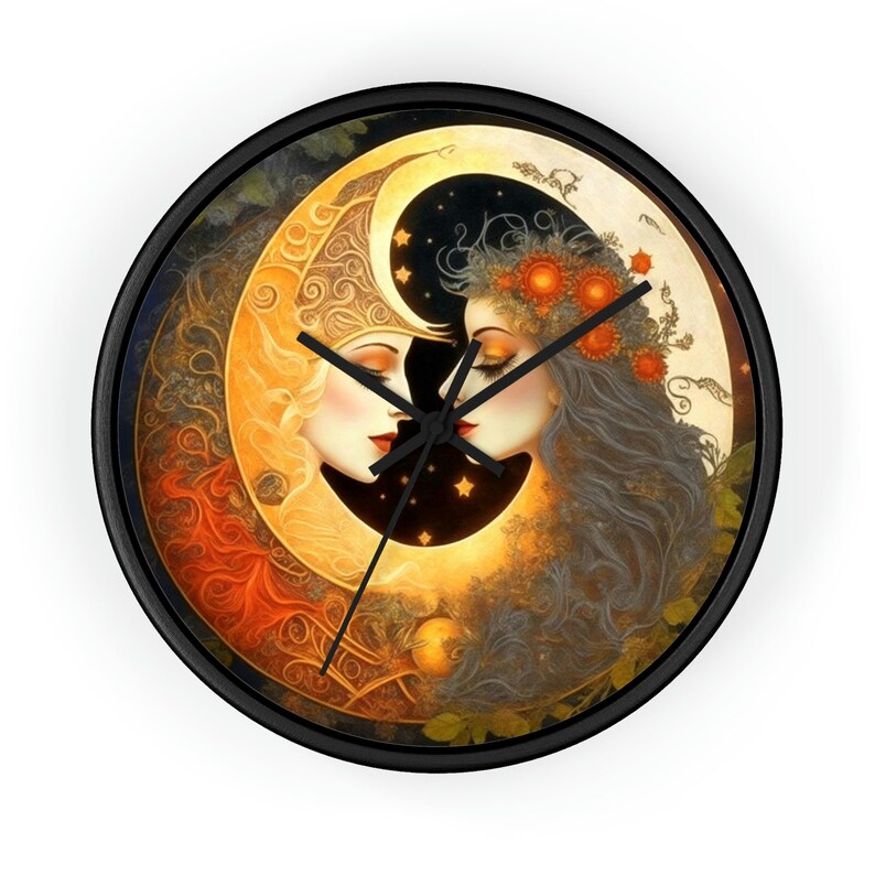 Moon and Sun Clock Fantasy Art Clock Wall Decor Midnight Fantasy Clock ...