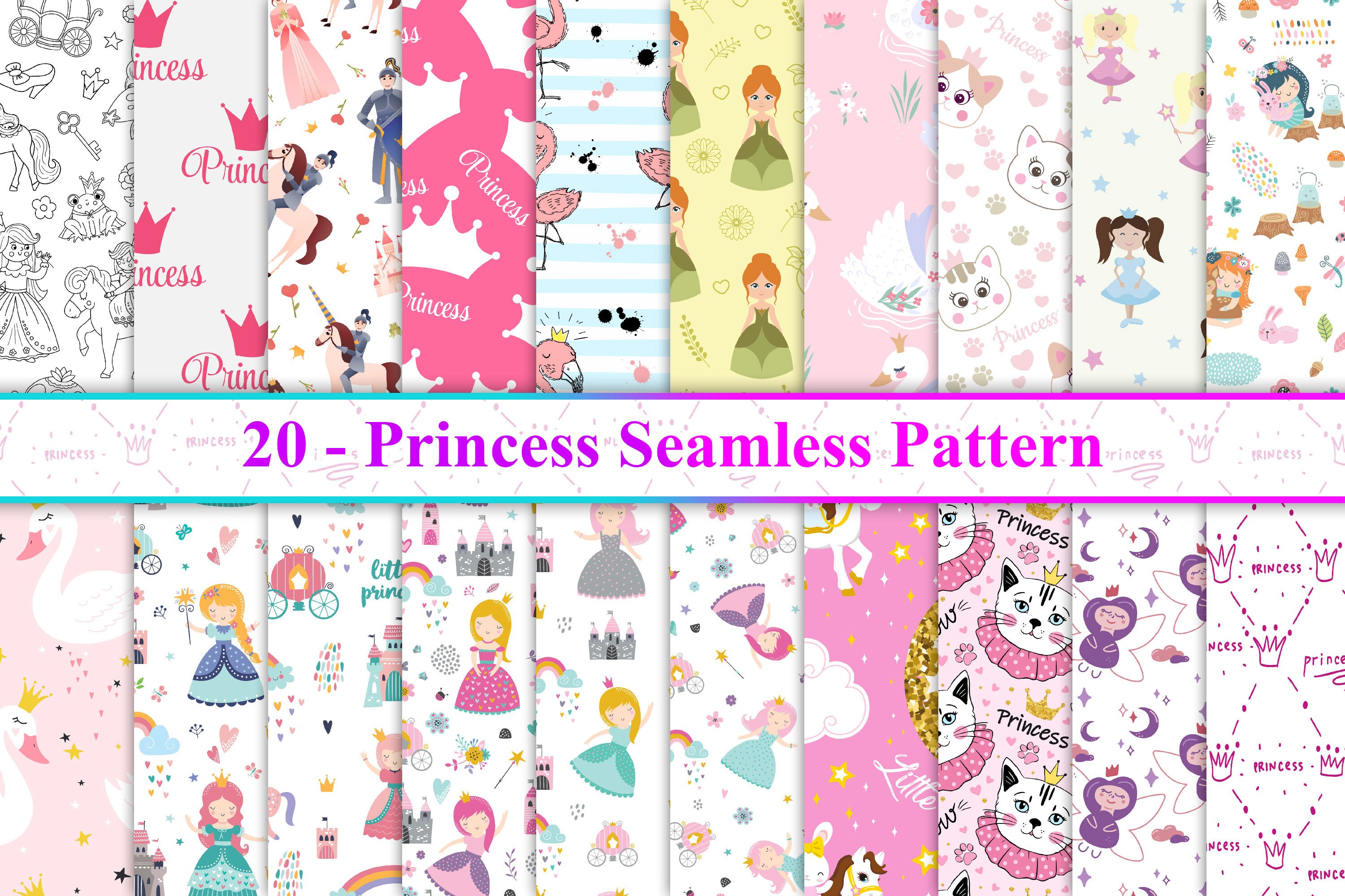 Princess Seamless Pattern Printable Digital Paper Princess - Etsy