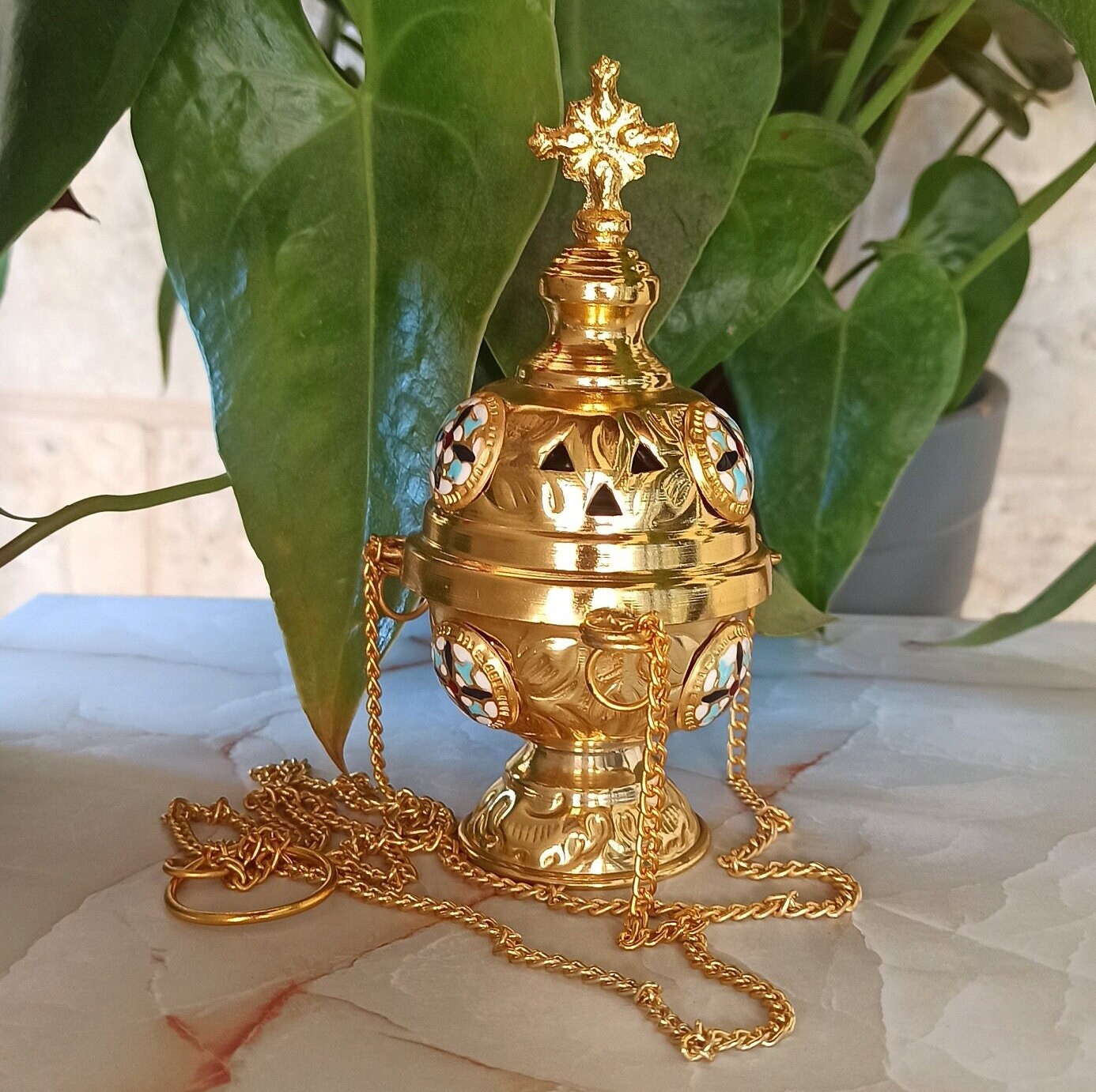 Brass Orthodox Incense Burner Hanging or Stand on the Table With ...