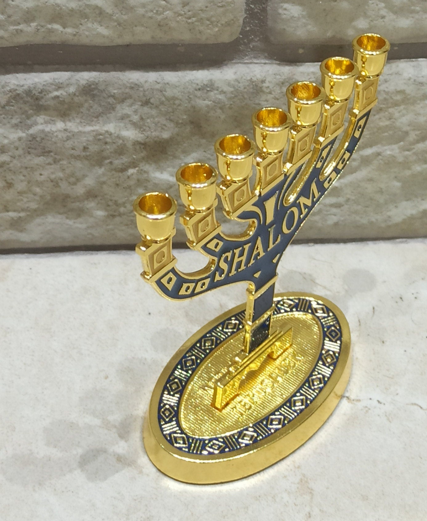 Menorah Star of David 7 Branch Jewish Gold Blue Hanukkah Israel ...