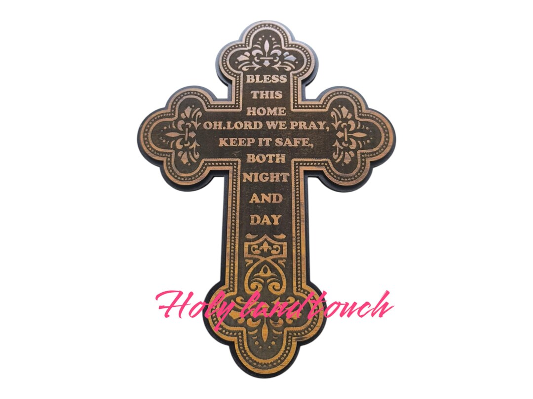 Olive Wood Wall Cross: "bless This Home" Prayer, Handmade in Bethlehem ...