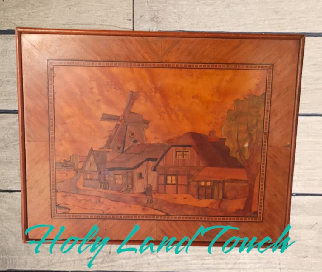 Antique Rural Intarsia Picture Mural Made of Wood Woodcut House ...