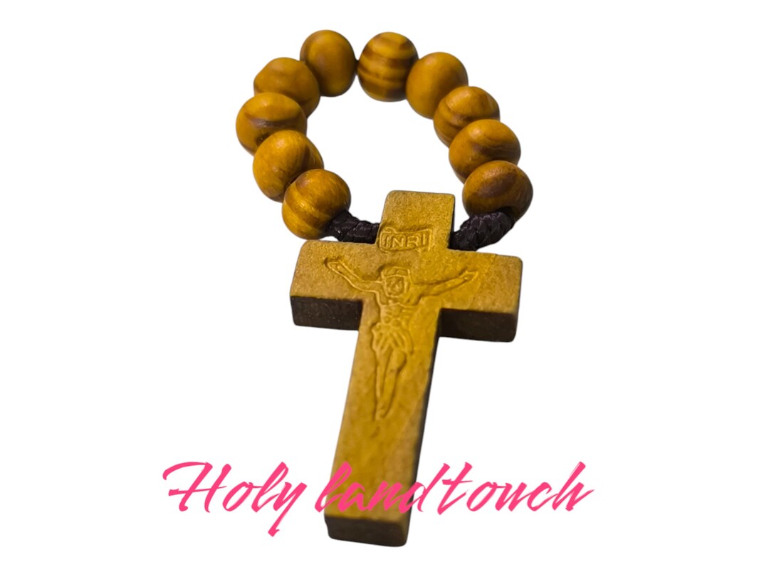 2xrosary Finger Ring Olive Wood Jerusalem Hand Made Cross Prayer Gift ...