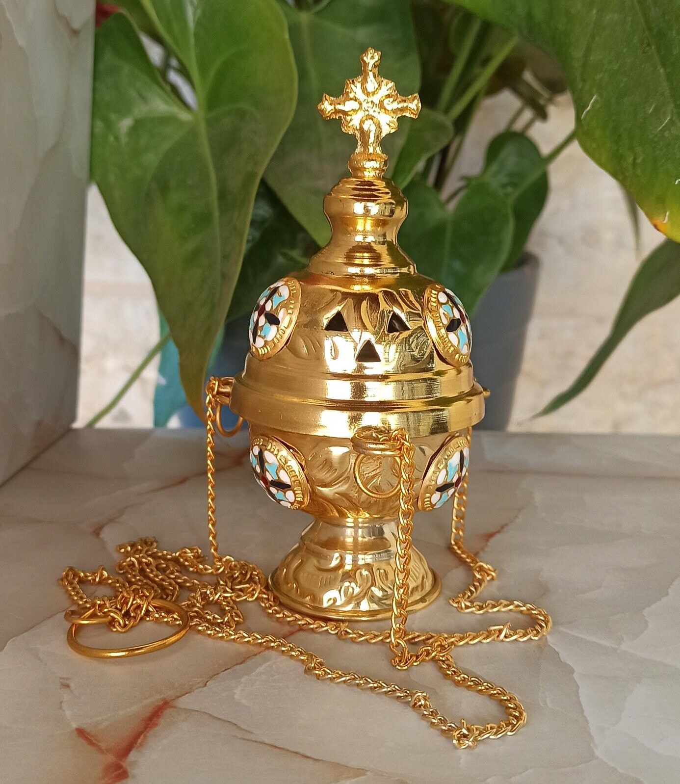 Brass Orthodox Incense Burner Hanging or Stand on the Table With ...