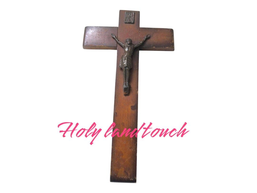 Antique Cross of Old Wood Jesus Crucified in Metal INRI Holy Land ...