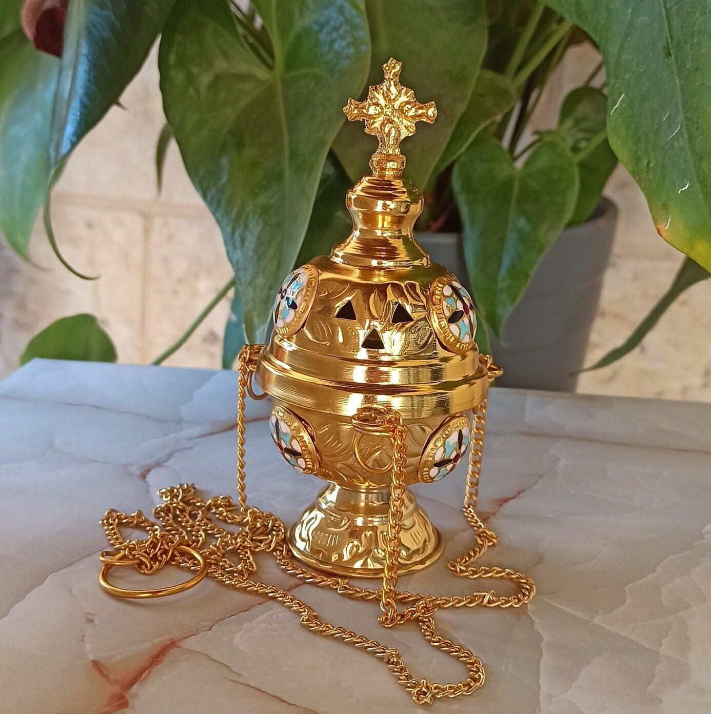 Brass Orthodox Incense Burner Hanging or Stand on the Table With ...