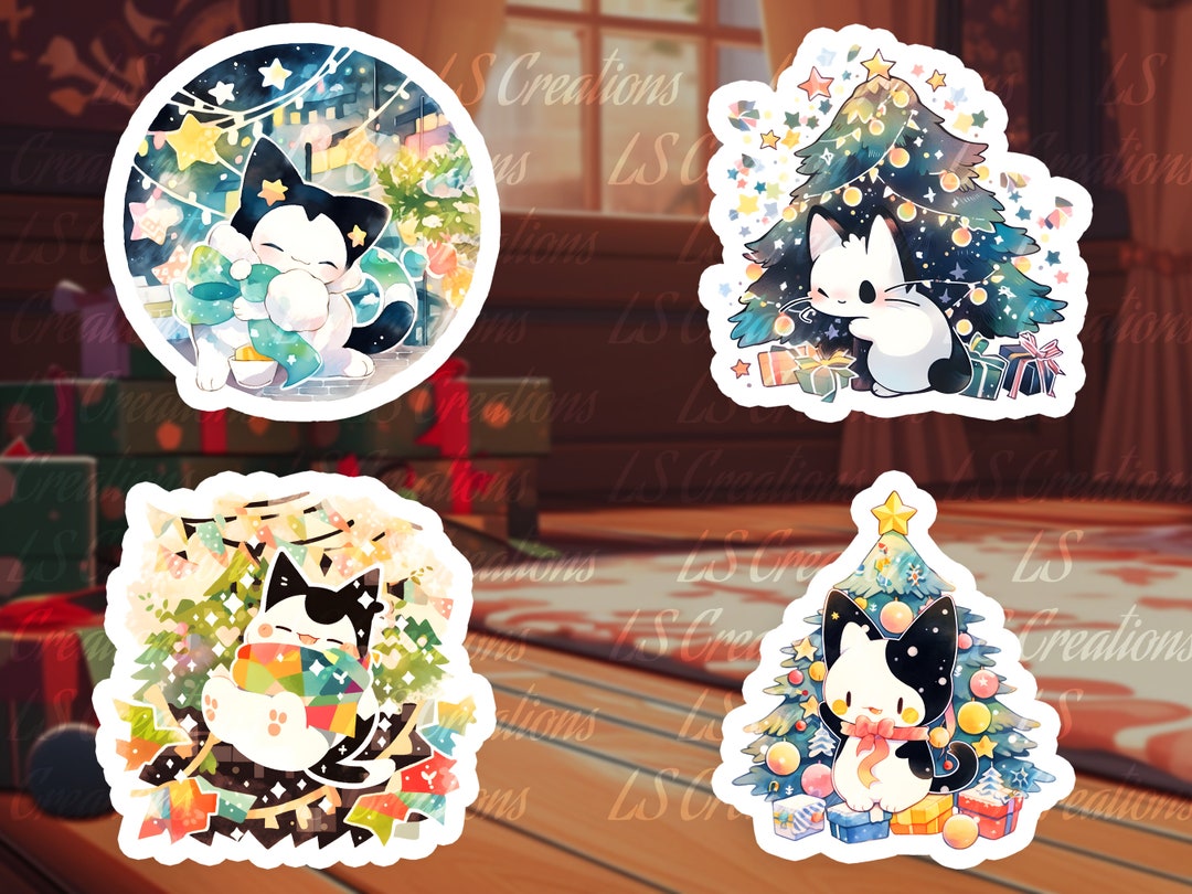 Christmas Cat Sticker Sheet Yuletide Cat Sticker Anime Cat Sticker ...
