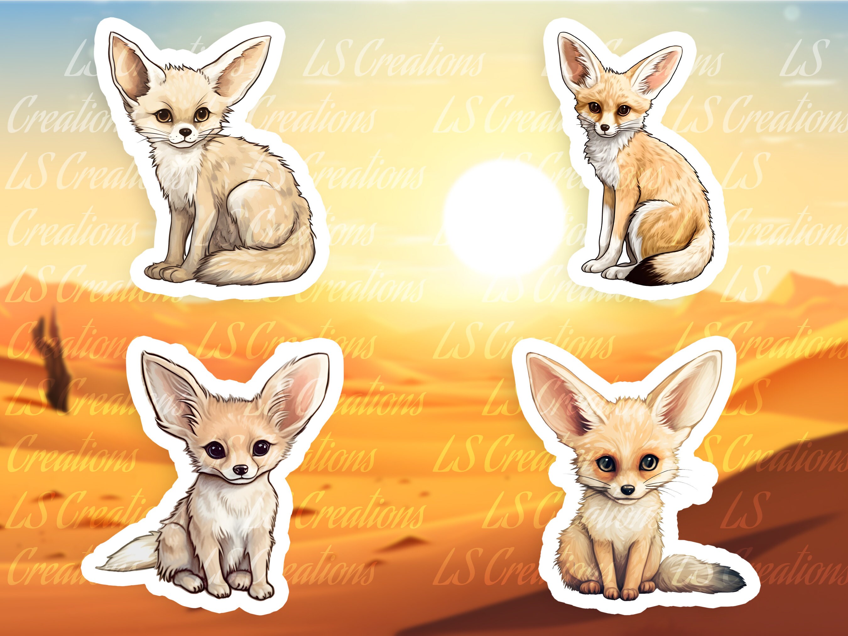 Fennec Fox Sticker Sheet Cute Fennec Fox Stickers Happy Fennec Fox ...