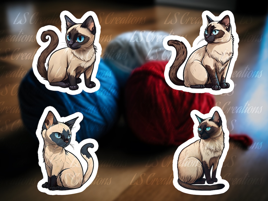 Siamese Cat Sticker Sheet Cute Cat Sticker Charming Cat Sticker Cartoon ...