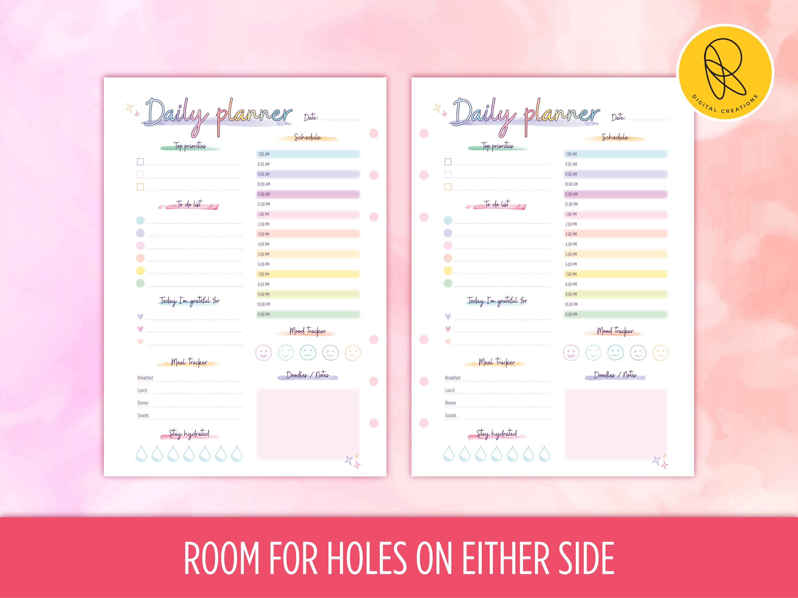 Rainbow Pastel Digital Planner, Printable Aesthetic Daily Planner, US ...