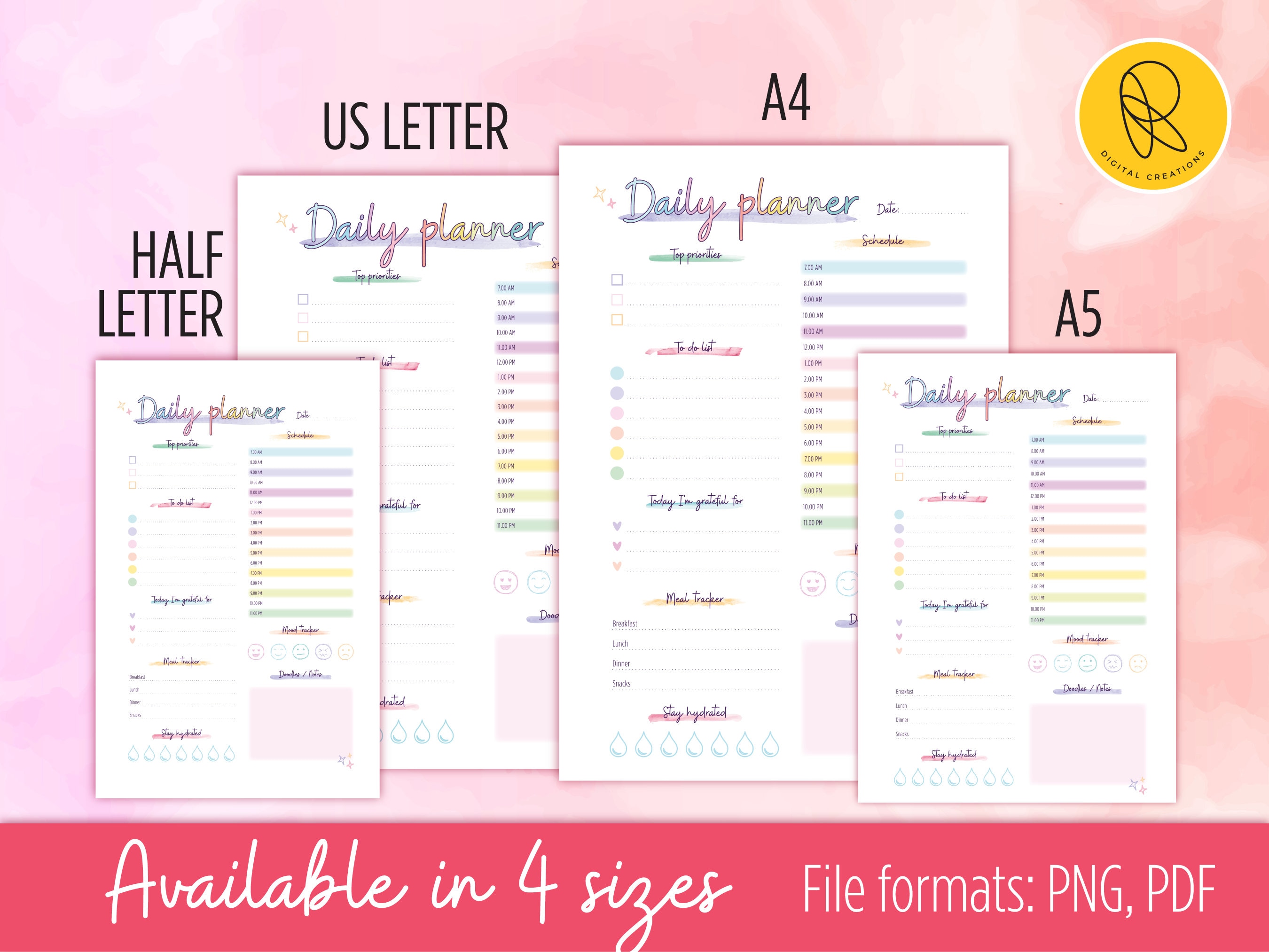 Rainbow Pastel Digital Planner, Printable Aesthetic Daily Planner, US ...