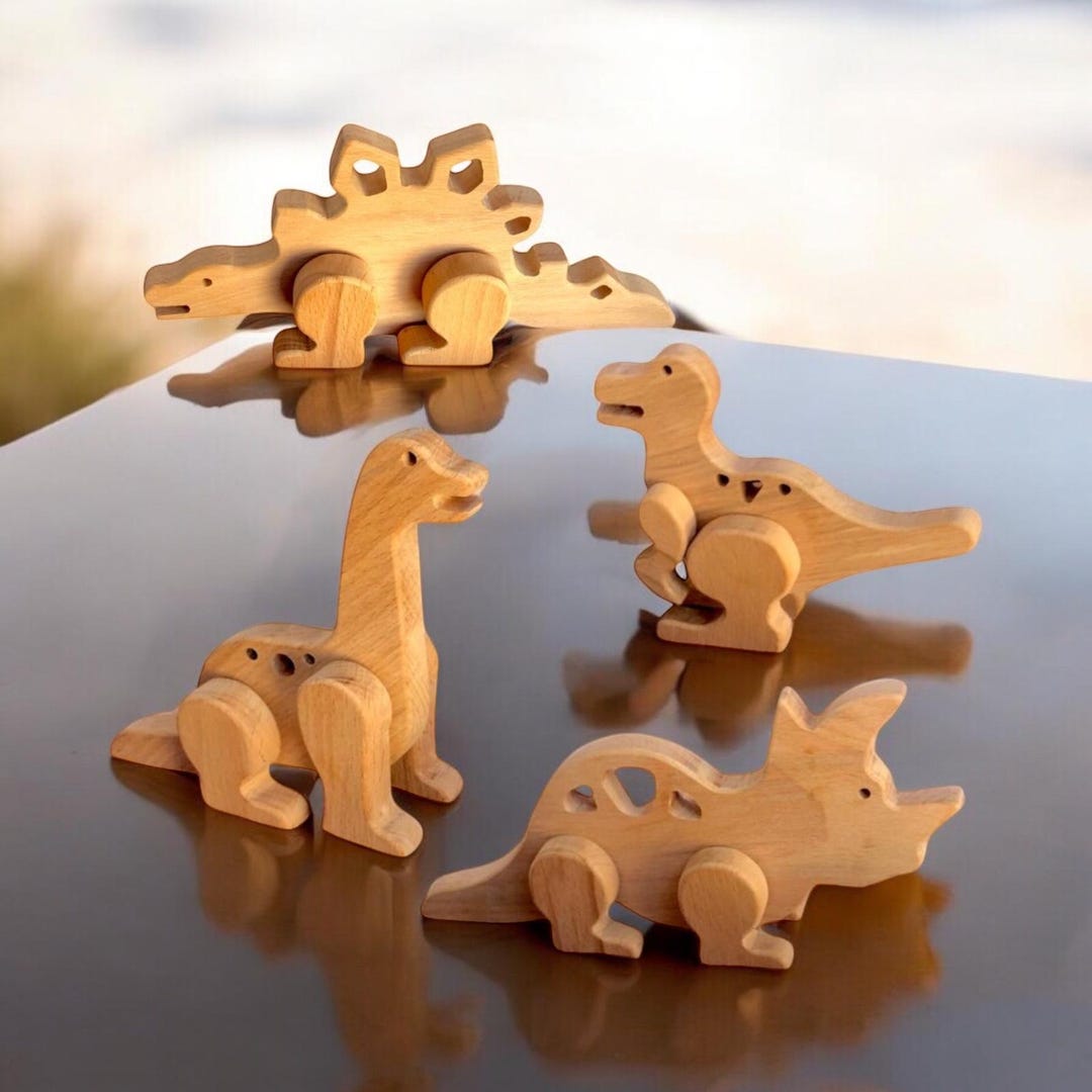 Wooden Montessori Dinosaur Set T-rex, Stegosaurus, Diplodocus ...