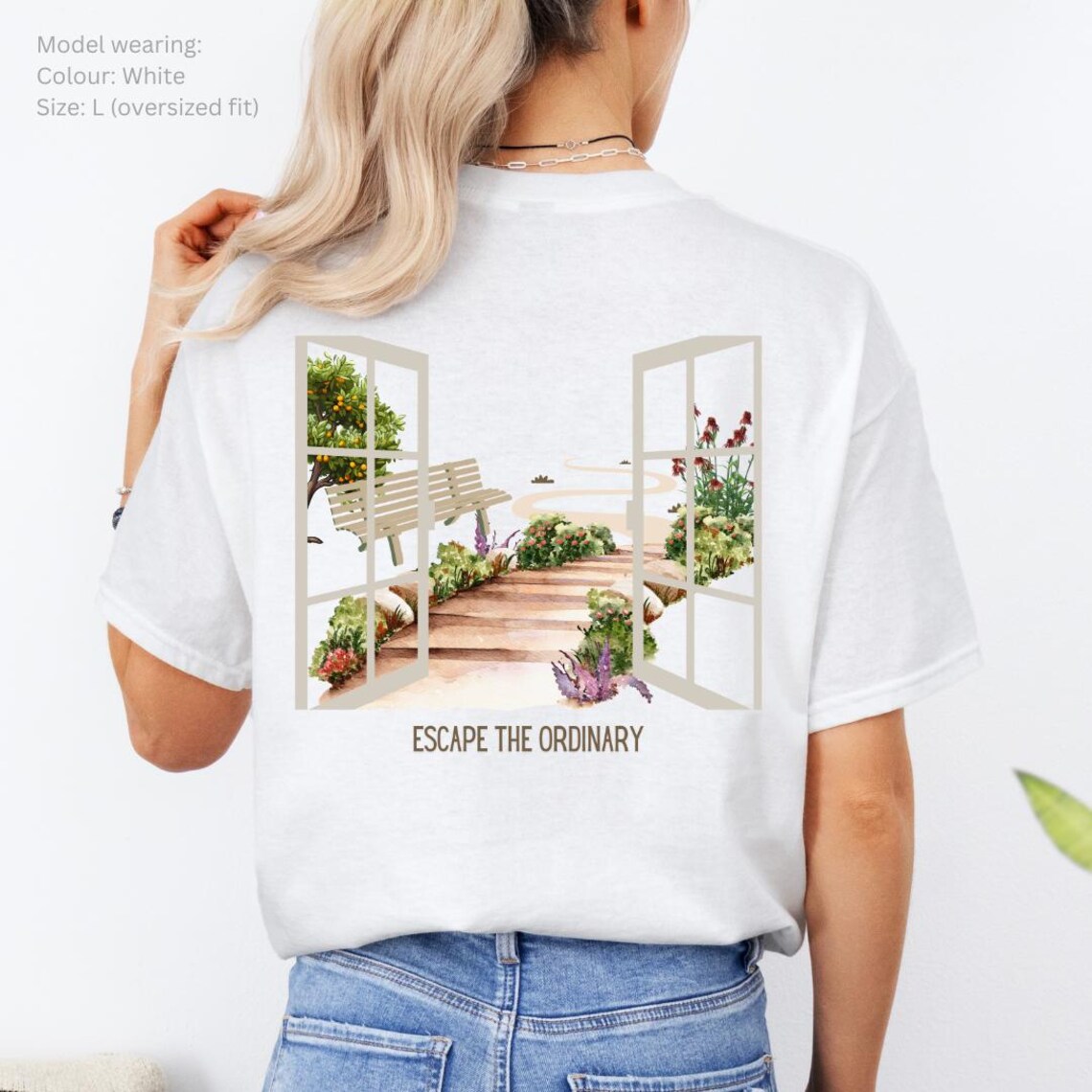 Back Print T-shirt, Flower Graphic Tee, Escape the Ordinary, Travel Tee ...