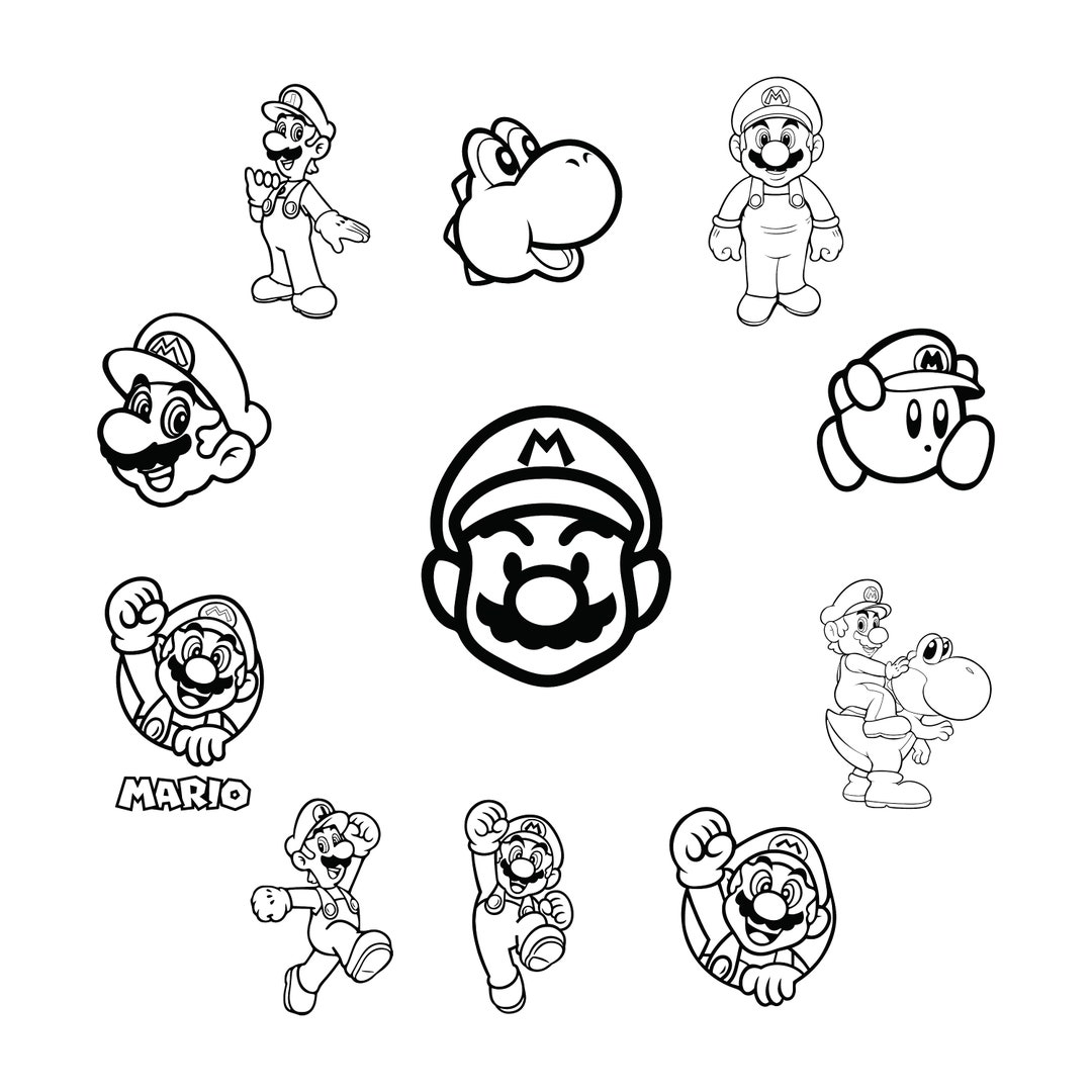 Super Mario Svg, Super Mario, Mario Svg, Super Mario Outline Svg Bundle ...