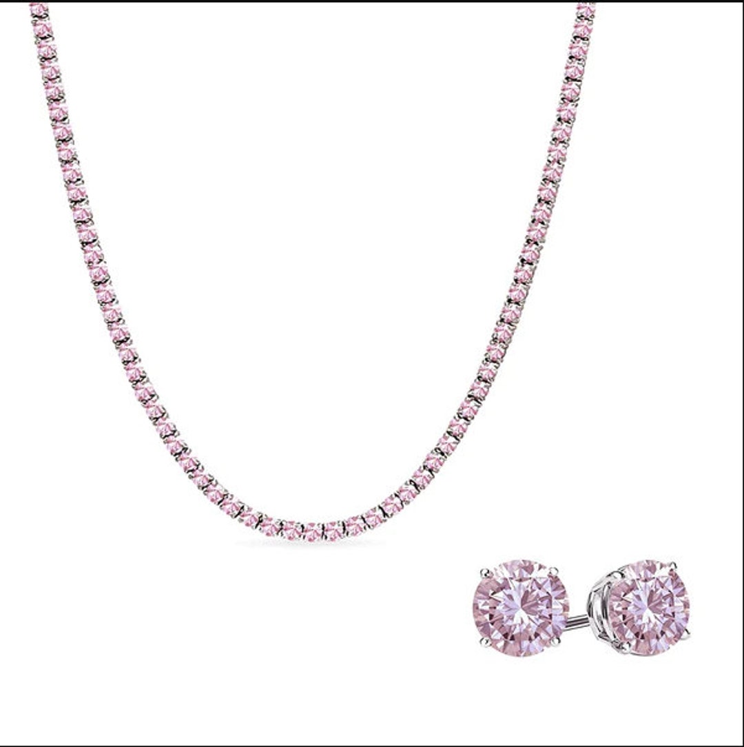Pink Sapphire Tennis Necklace in 14k 18k Gold, Natural 2 Mm 8ct Pink ...