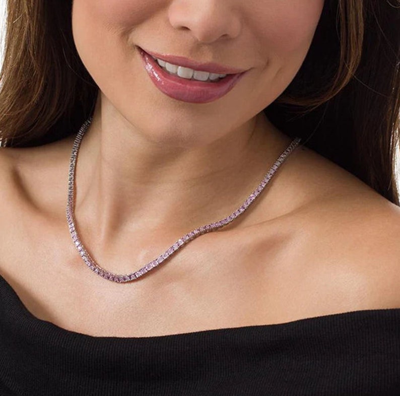 Pink Sapphire Tennis Necklace in 14k 18k Gold, Natural 2 Mm 8ct Pink ...