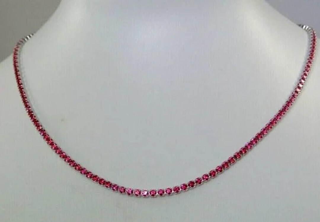Real Ruby Tennis Necklace Gold | Natural 2 MM 3-4CT Ruby Tennis ...