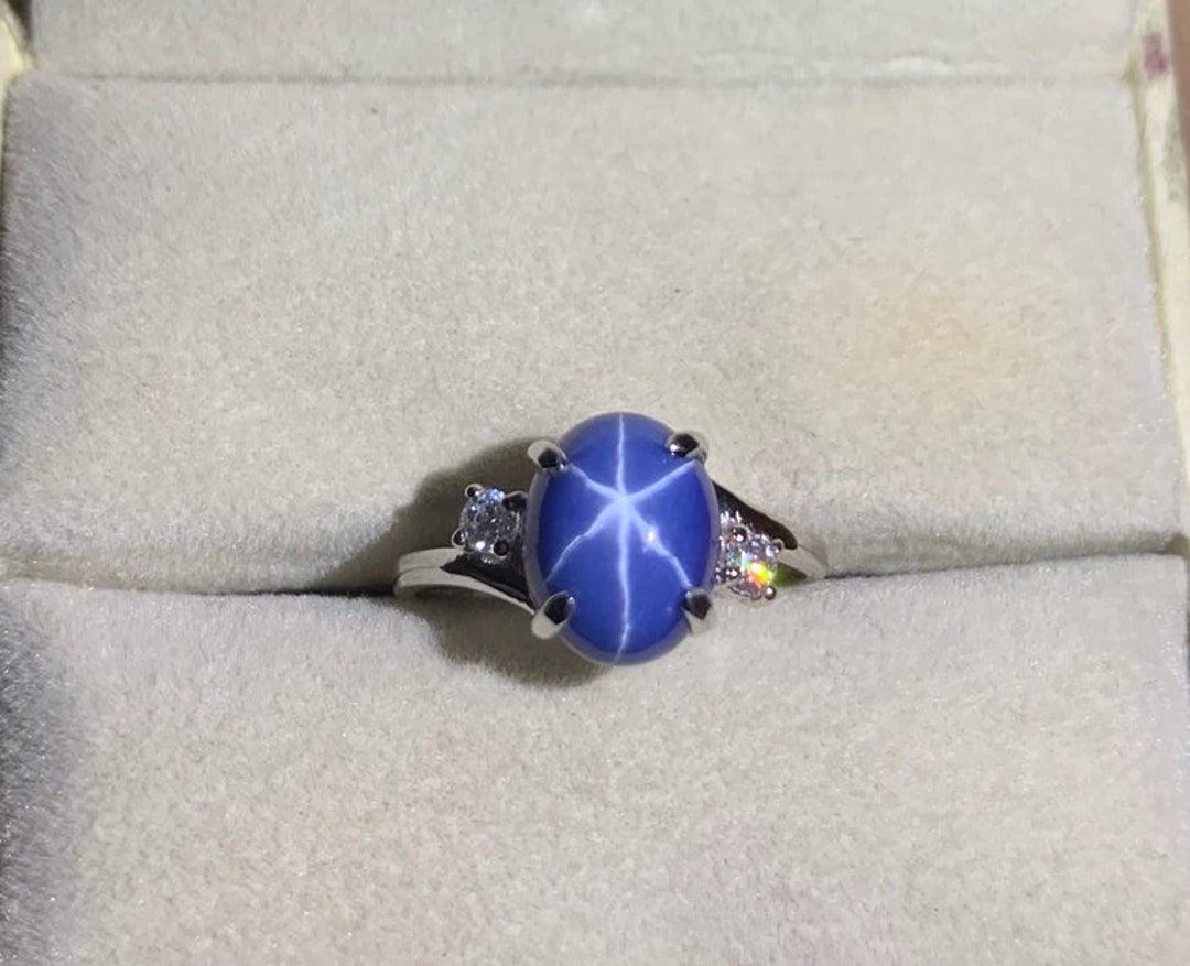 Vintage Blue Lindy Star Ring, Blue Star Sapphire Silver Ring, 925 ...