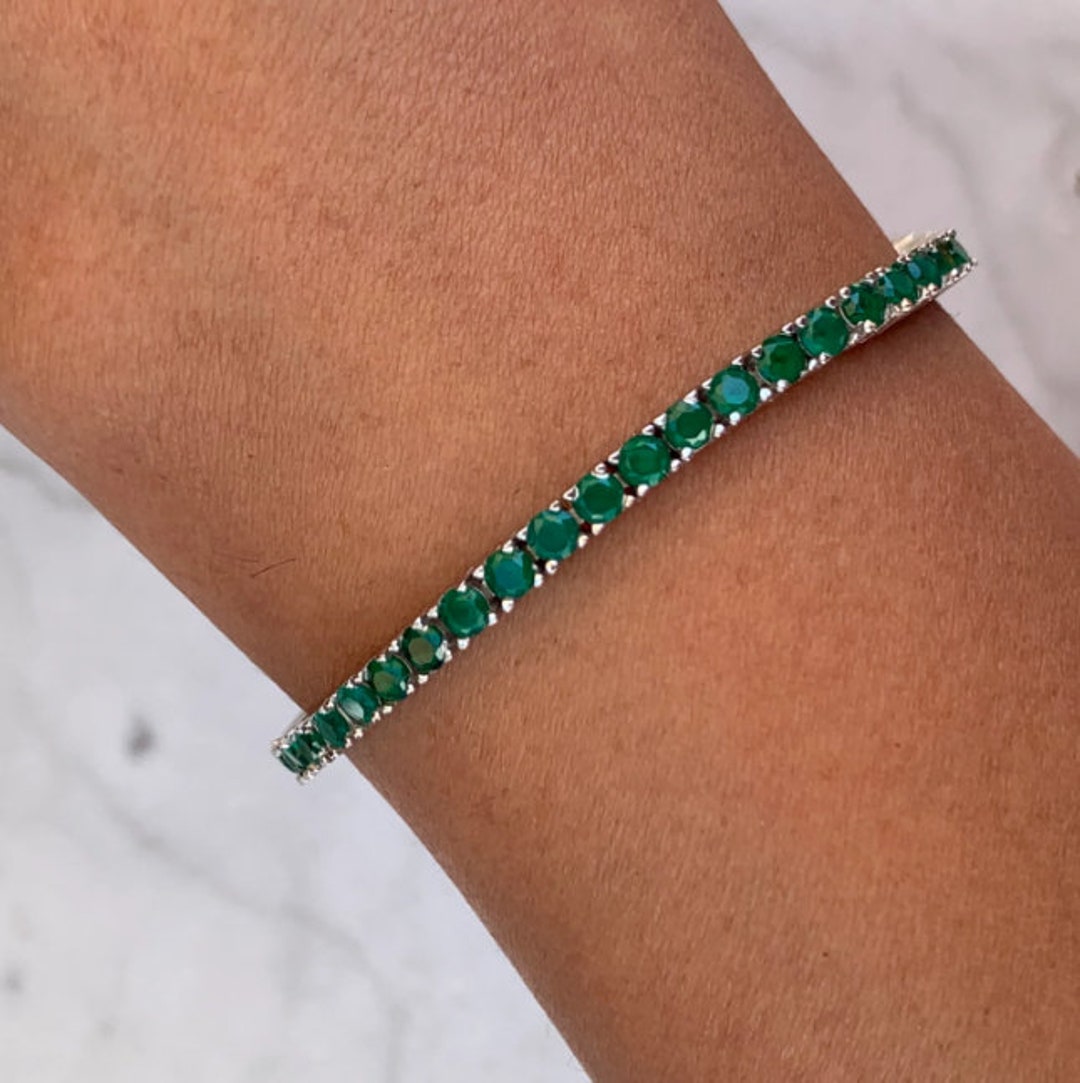 14K Lab Emerald Tennis Bracelet,14k Gold Emerald Bracelet,14k Prong Set ...