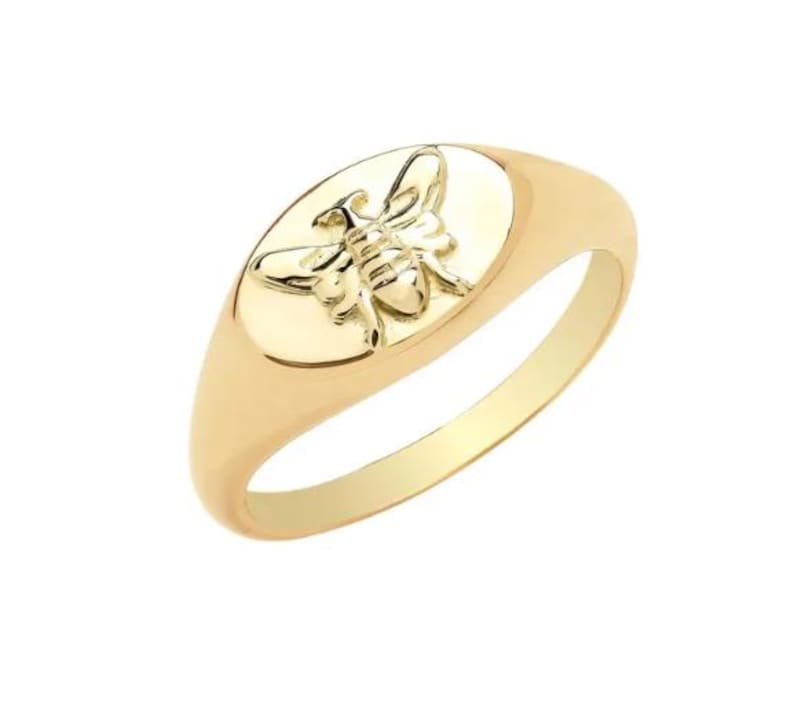 14k Gold Bee Ring, Honey Bee Signet Ring, Pinky Ring, Bee Jewelry ...