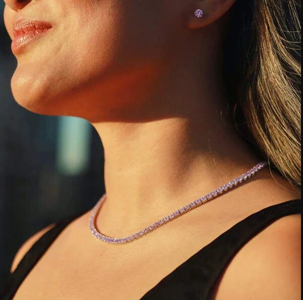 Pink Sapphire Tennis Necklace in 14k 18k Gold, Natural 2 Mm 8ct Pink ...