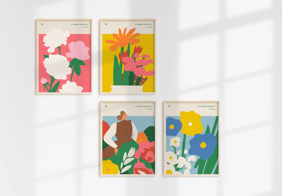 Flower Market Print Set of 4 Printable Botanical Wall Art Flower Poster ...