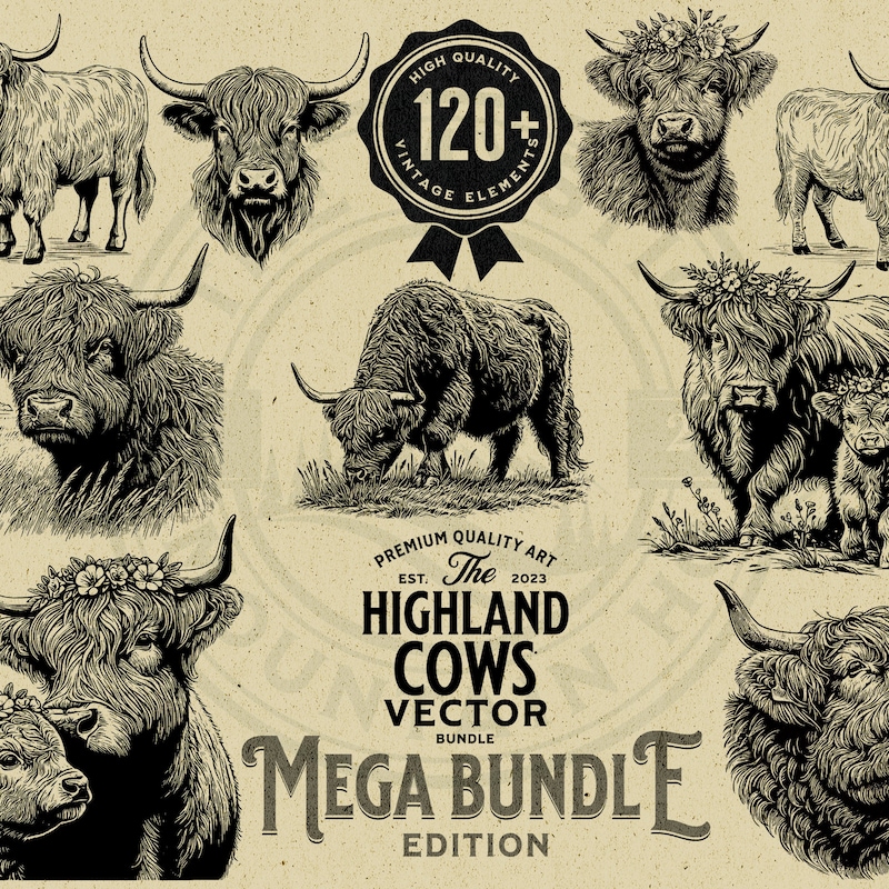Highland Cow Vintage Art - Etsy UK
