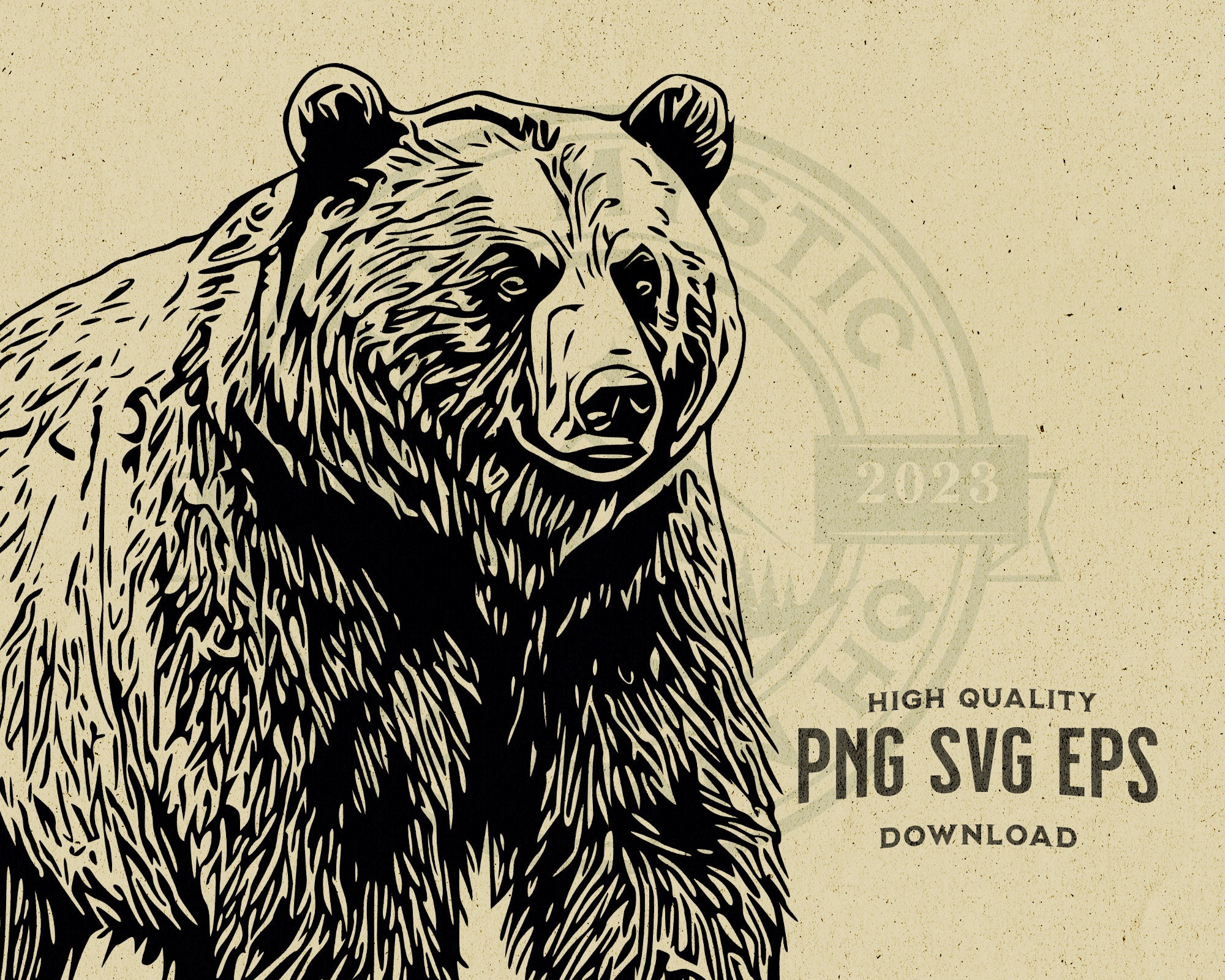Grizzly Bear Vector Illustration Bundle, Rustic Vintage Design (PNG ...
