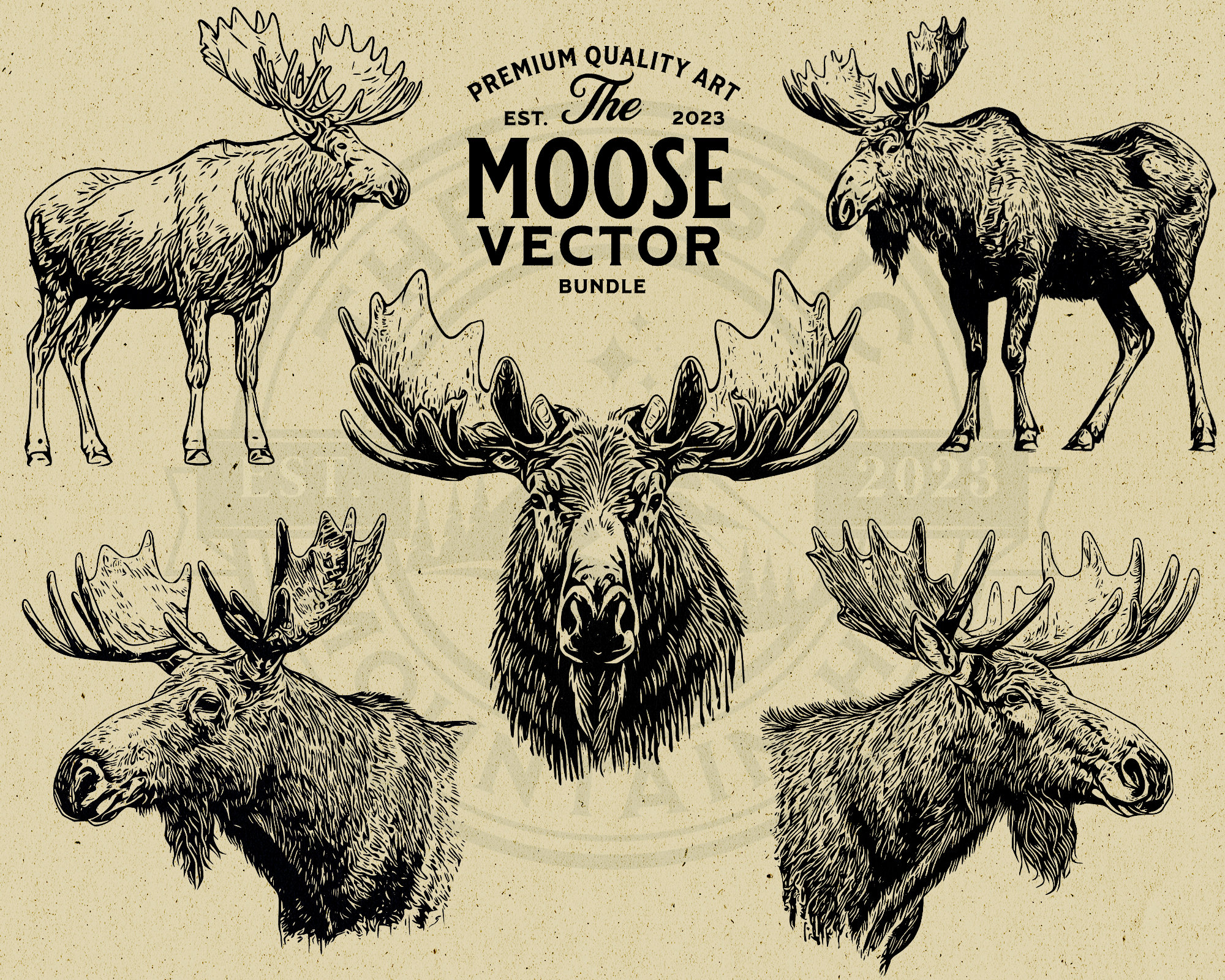Moose Vector Illustration Bundle SVG PNG EPS Vintage Cut - Etsy