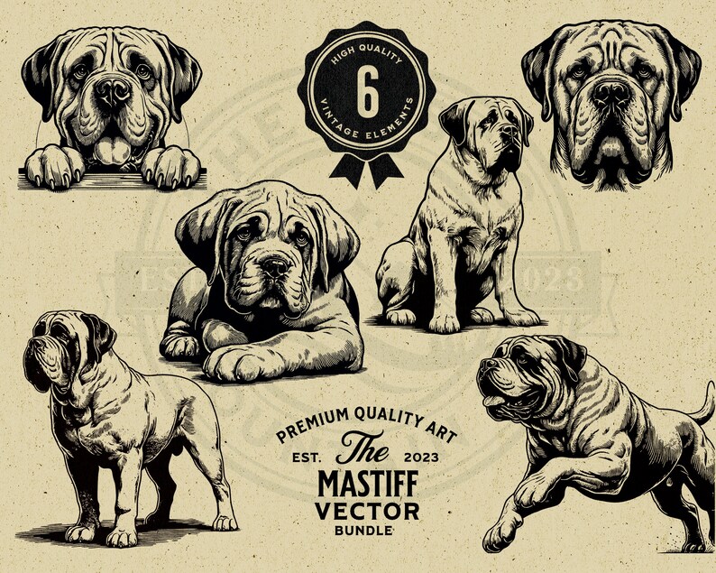 Mastiff Dog Vector Art Illustration Bundle (SVG, PNG) - Etsy