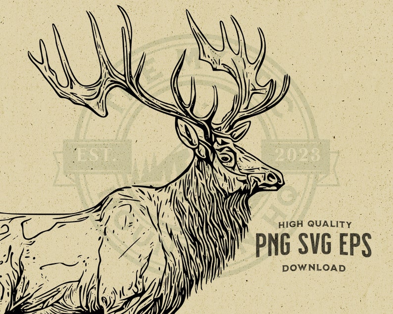 Elk Vector Illustration Bundle, Rustic Wildlife Art (PNG, SVG, EPS ...