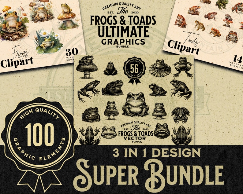 Frog and Toad Clipart, Vintage Design Bundle (PNG, SVG, EPS) - Etsy