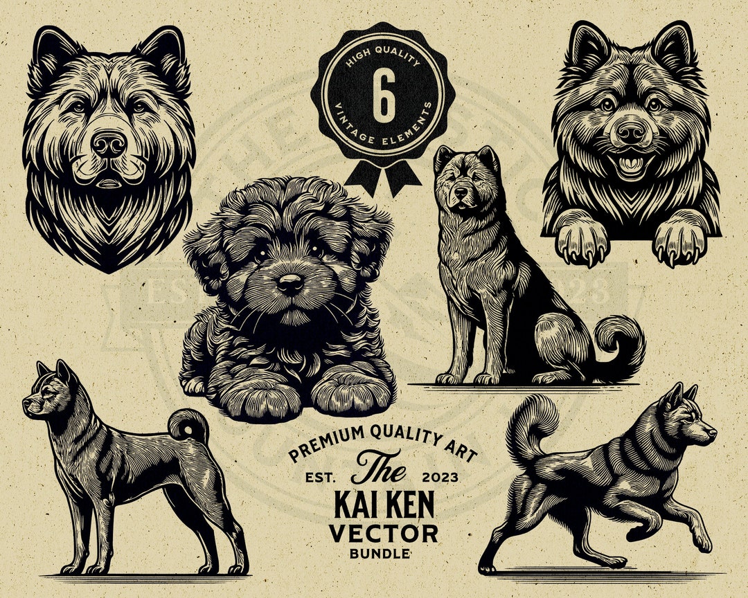 Kai Ken Dog Vector Art Illustration Bundle, Puppy, Peeking Dog (digital ...