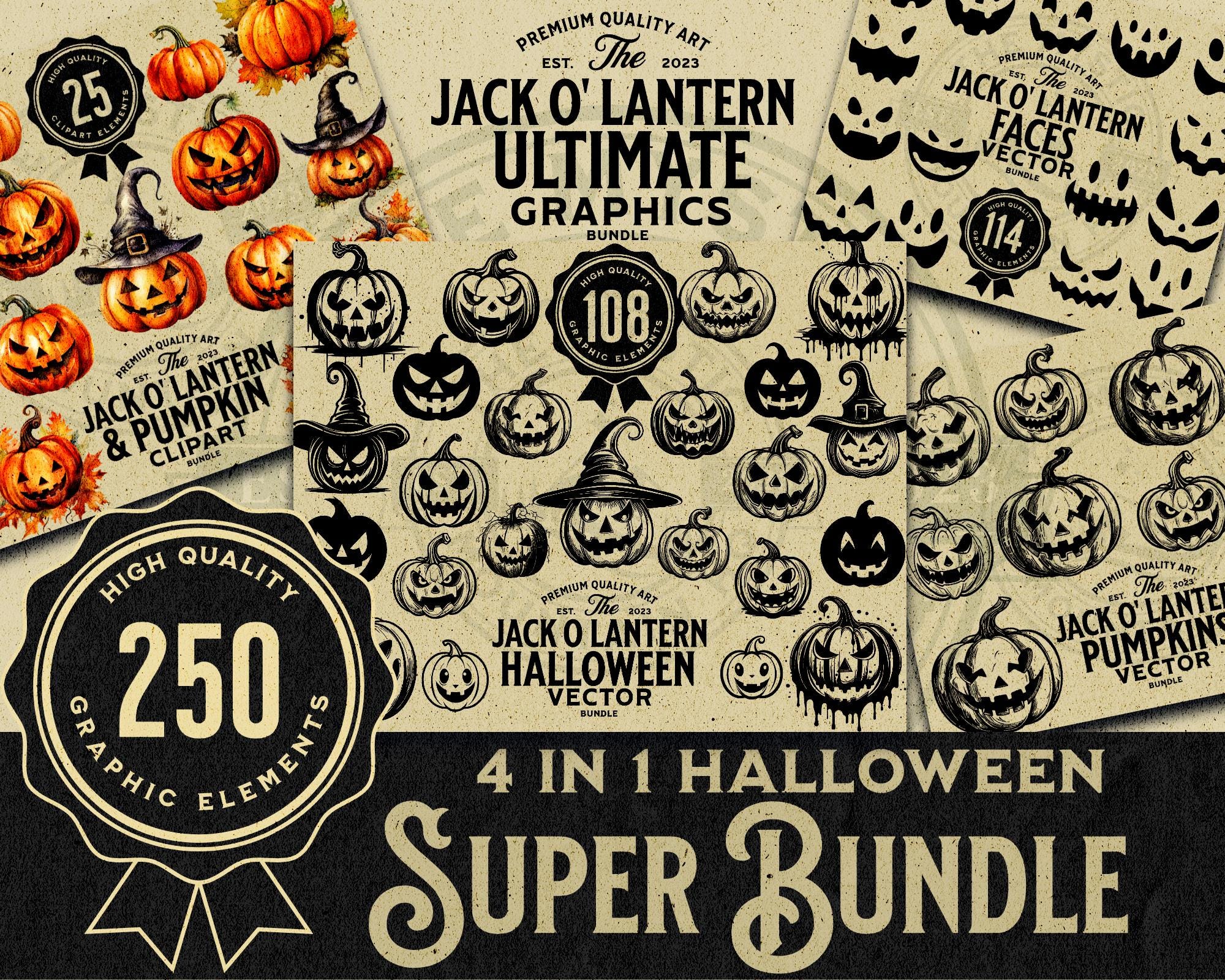 Halloween Vector Art Mega Bundle: Skulls, Bats, Pumpkins (digital ...