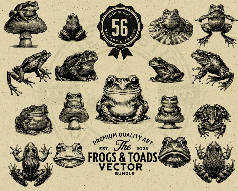 Frog and Toad Clipart, Vintage Design Bundle (PNG, SVG, EPS) - Etsy
