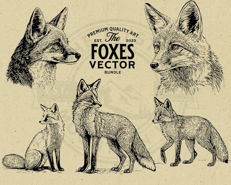 Fox Vector Illustration Bundle SVG PNG Vintage Design - Etsy