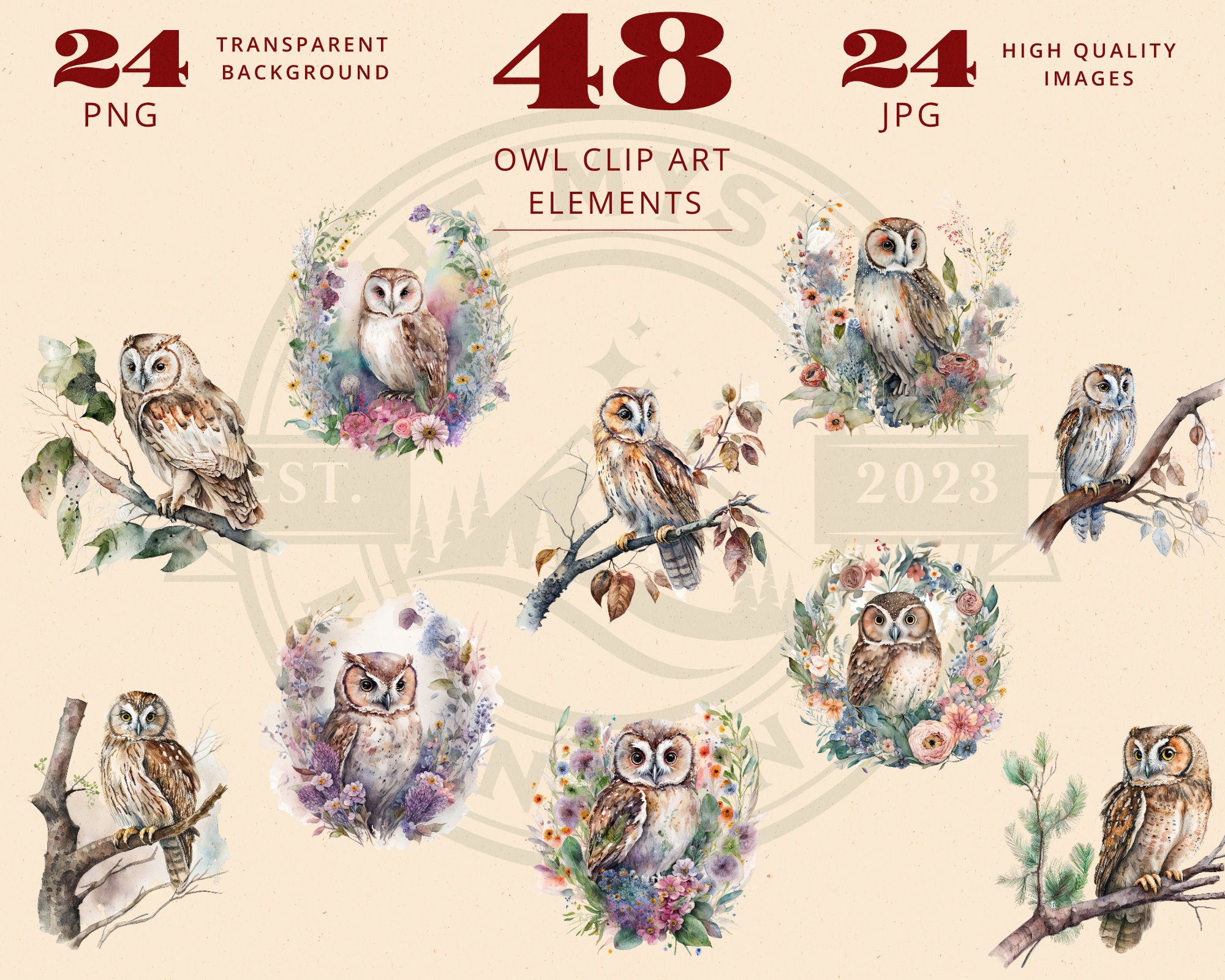 Cute Owl Digital Clipart Illustration Bundle, Nursery Art, Digital and ...
