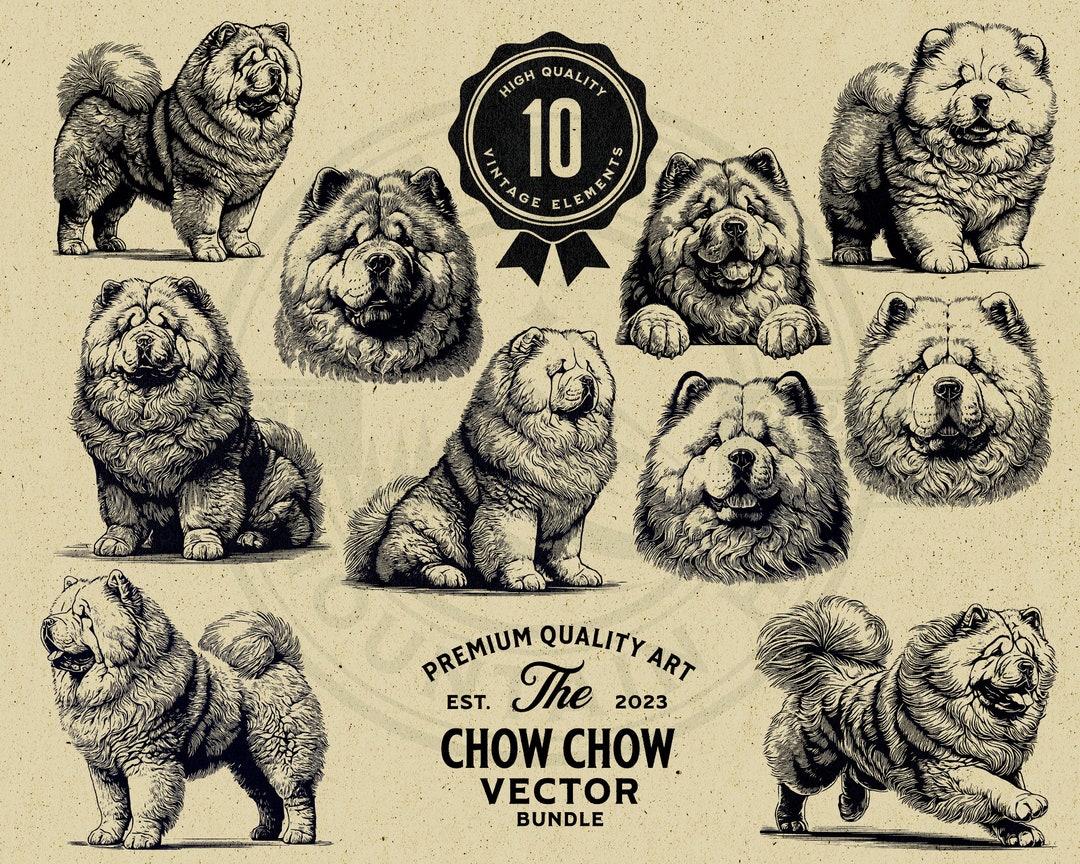 Chow Chow Dog Vector Art, Puppy Illustration Bundle (digital Download ...