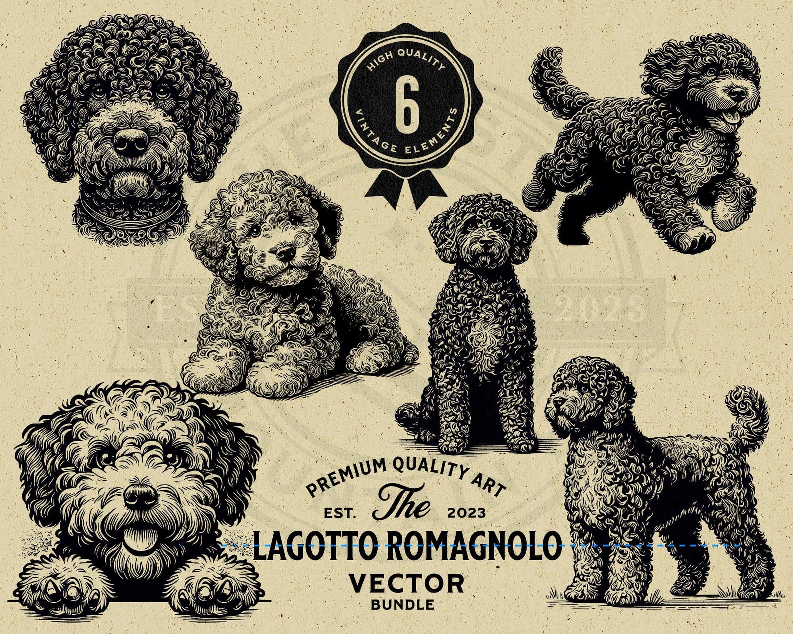 Lagotto Romagnolo Dog Vector Art Illustration Bundle (digital Download ...